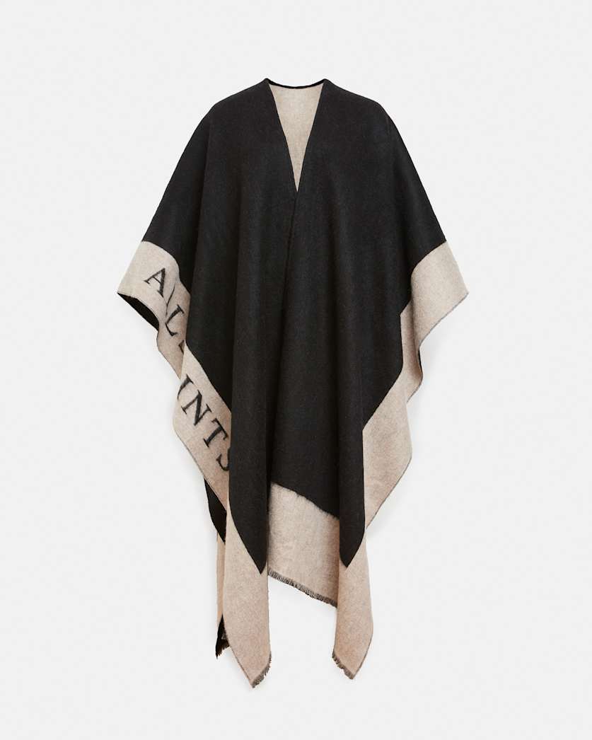 Saints Logo Border Ruana Max Scarf BLACK/BARLEY | ALLSAINTS
